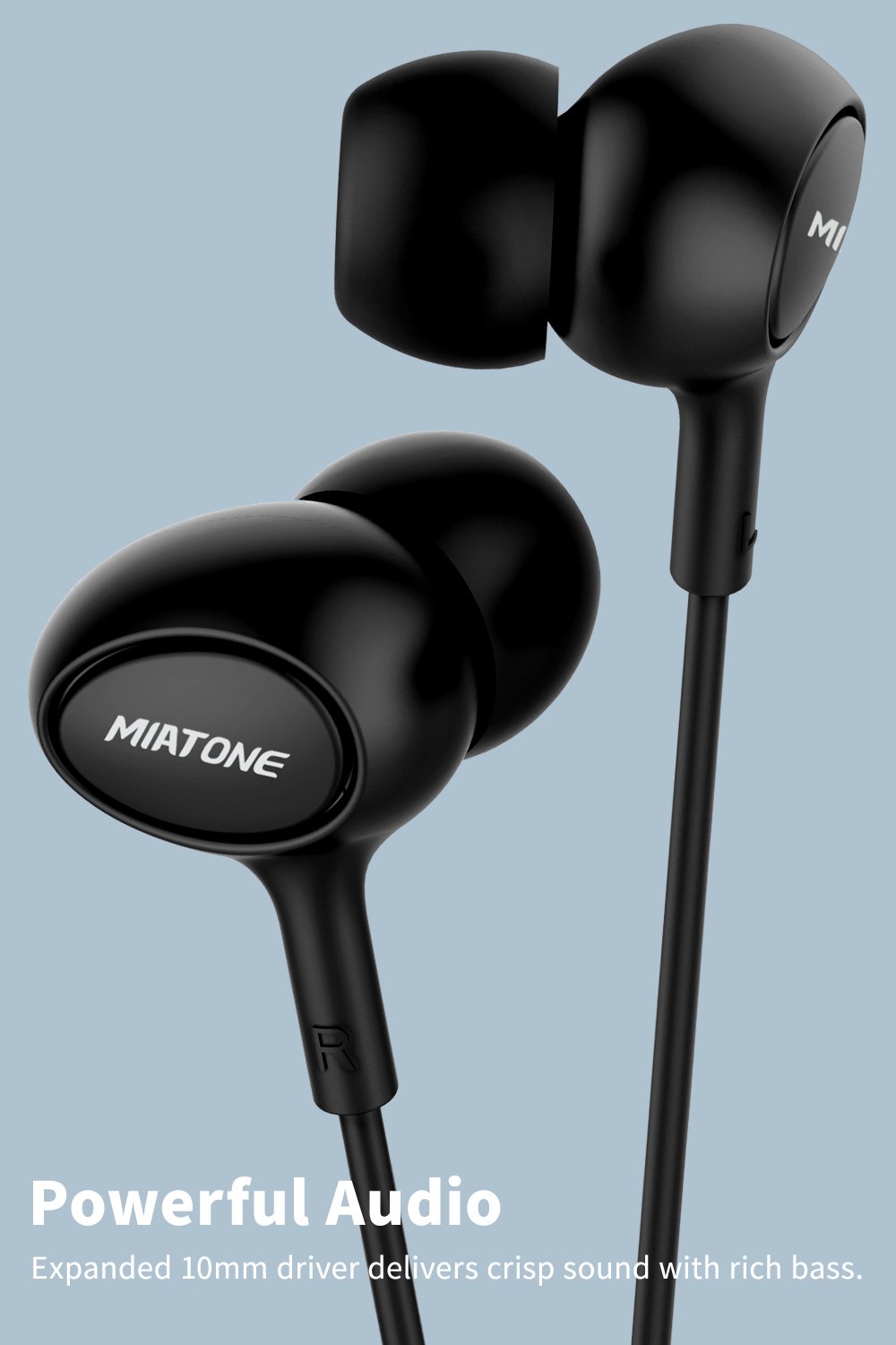 Earbuds, MIATONE Wired in- Ear Earbuds with Microphone, Dynamic Crystal Clear Sound Ergonomic Ear Buds Earphones Headphones for Android, BlackBerry - Black