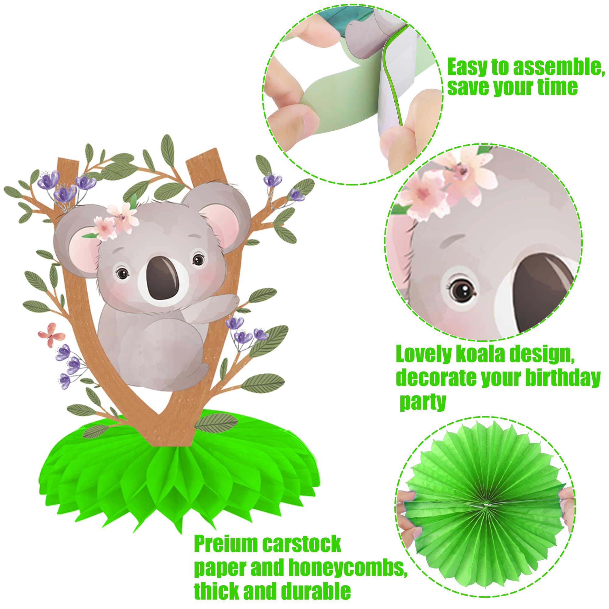 Koala Honeycomb Centerpieces 10pcs Koala Birthday Party Decoration Cute Koala Baby Shower Table Decoration for Koala Theme Party Supplies