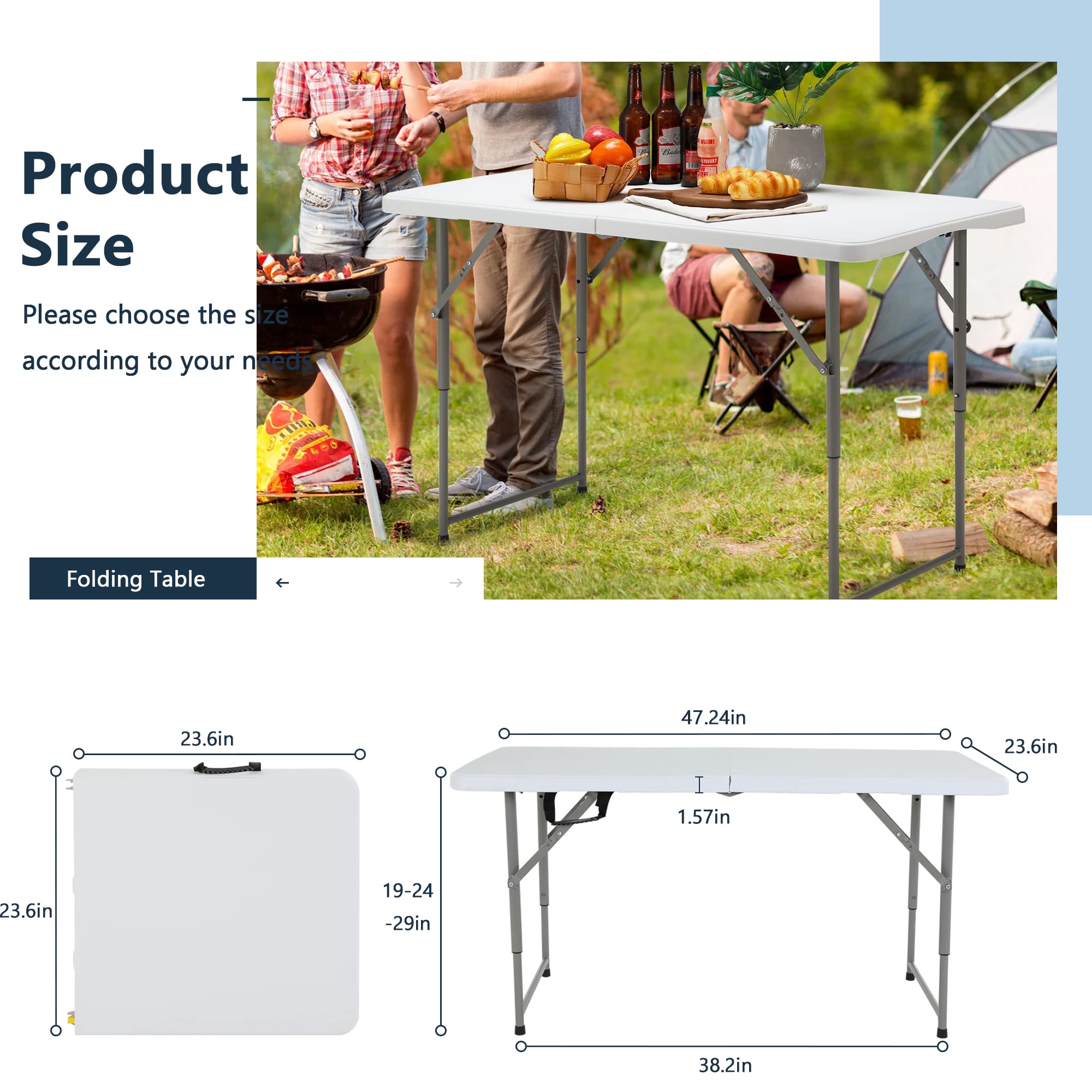 Black Folding Tables 6Ft Outdoor Dining Table, Portable Fold Up Lightweight Foldable Desk, 6 Foot Folding Desk Picnic Table Party Tables Camping Table, Plastic Beach Table Patio Outdoor Furniture