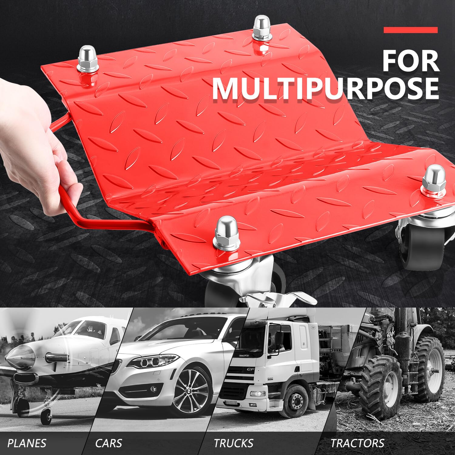 DNA MOTORING 4-Pack Tire Wheel Dolly Vehicle Wheels Dollies Movers Skates Car Tire Repair Slide Tools, 6000 lbs Capacity, Red,TOOLS-00298