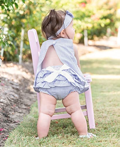RuffleButts® Baby/Toddler Girls Blue Seersucker Swing Top - 0-3m