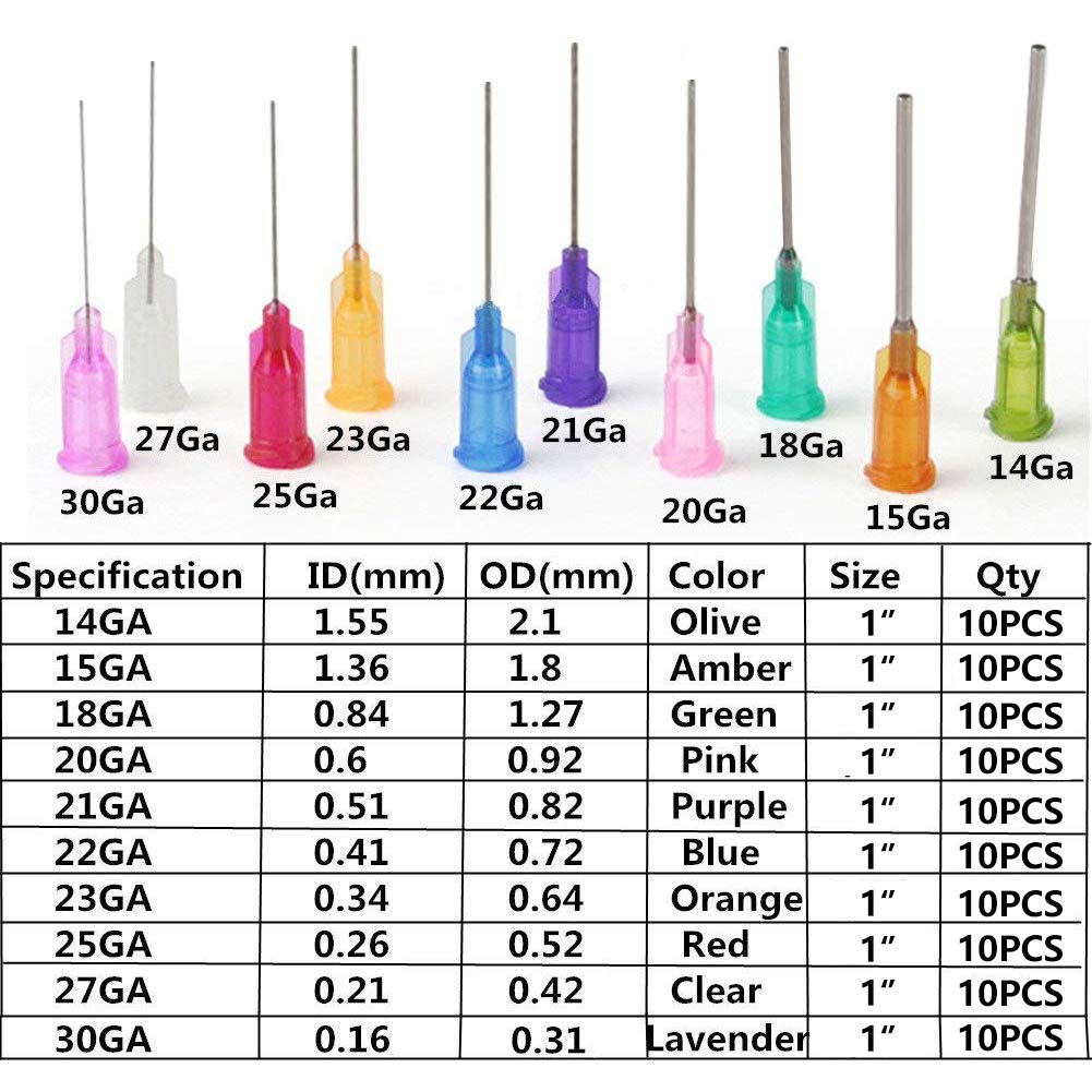 FEITA Glue Needles Industrial Liquid Dispenser Needle Tips Adhesive Glue Dispensing Blunt Tip Luer Lock 1" (100 Pcs/Pack)