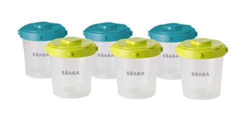 BEABA Clip Containers, Set of 6, 7 oz, Baby Food Storage Containers with Lid, Reusable Baby + Toddler Snack Containers, Freezer & Dishwasher Safe, Peacock