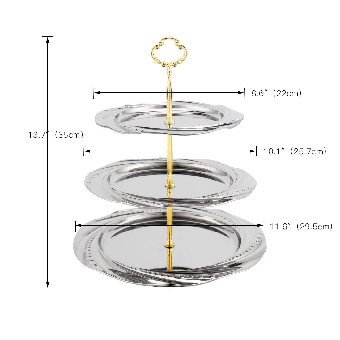 3 Tiered Serving Stand -Stainless Steel Cake Stand Fruits Desserts Buffet Plates Serving Tray Cupcake Stand for Wedding, Birthday Party & Tea Party Gift Christmas Decoration (Silver)