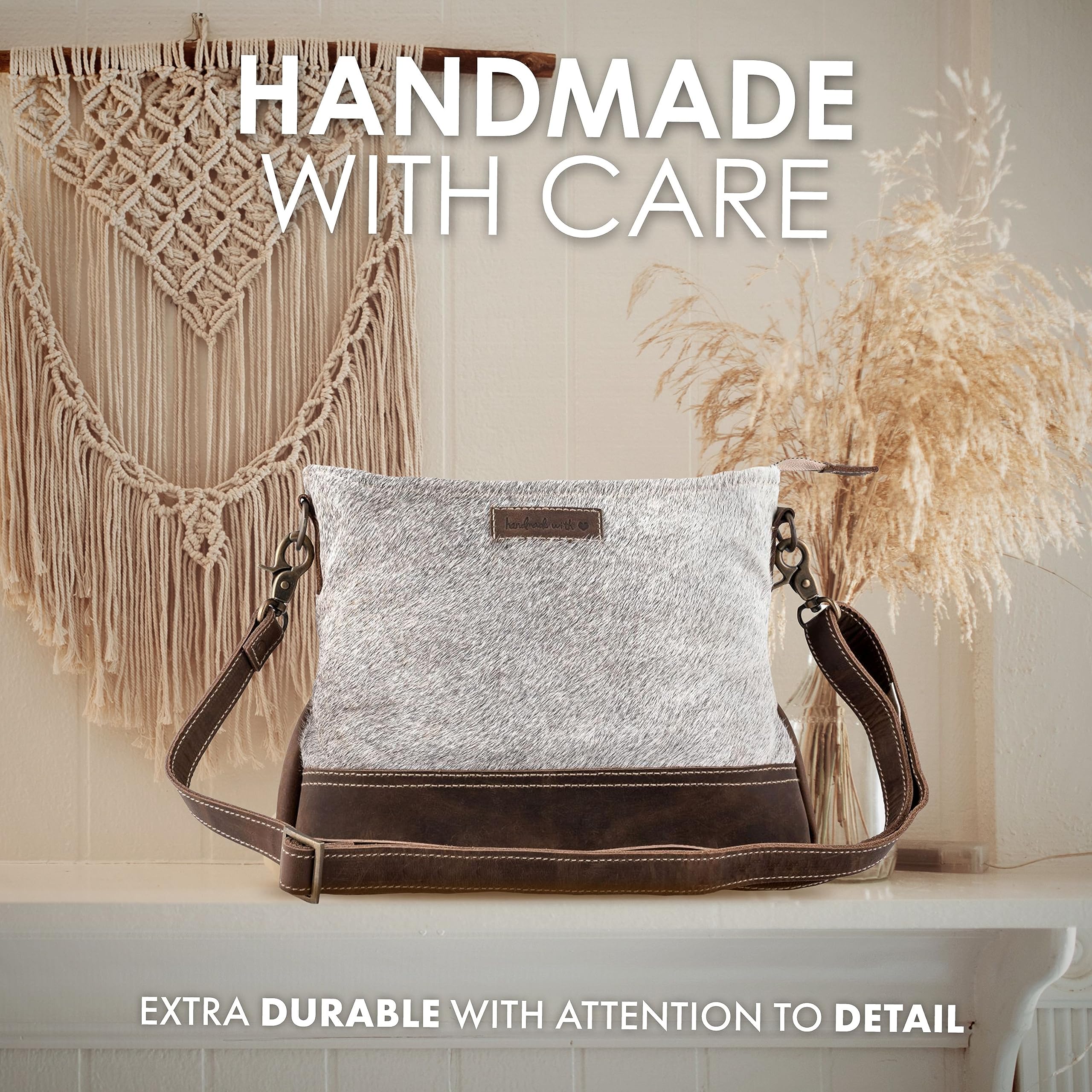 SIXTEASE Womens Shoulder Bag Vintage Style Shoulder Bags for Women - Made with Genuine Leather, Upcycled Canvas, or Hair On - Handmade, Adjustable Strap, Brass and Zinc Hardware - Raffle