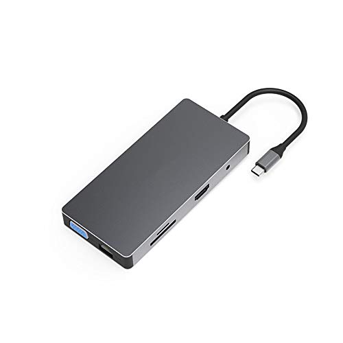 ZPLJ High-Speed Multifunction 10 in 1 USB C Hub with HDMI 4K VGA LAN 3 USB 3.0 Ports 3.5mm Audio PD Charging Support SD/TF Card Type C Adapter Compatible USB Hub Adapter Portable
