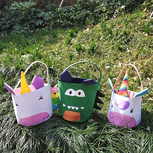 Easter Baskets for Boys Canvas Cartoon Easter Carrying Gift and Eggs Hunt Bag (Green Monsters)