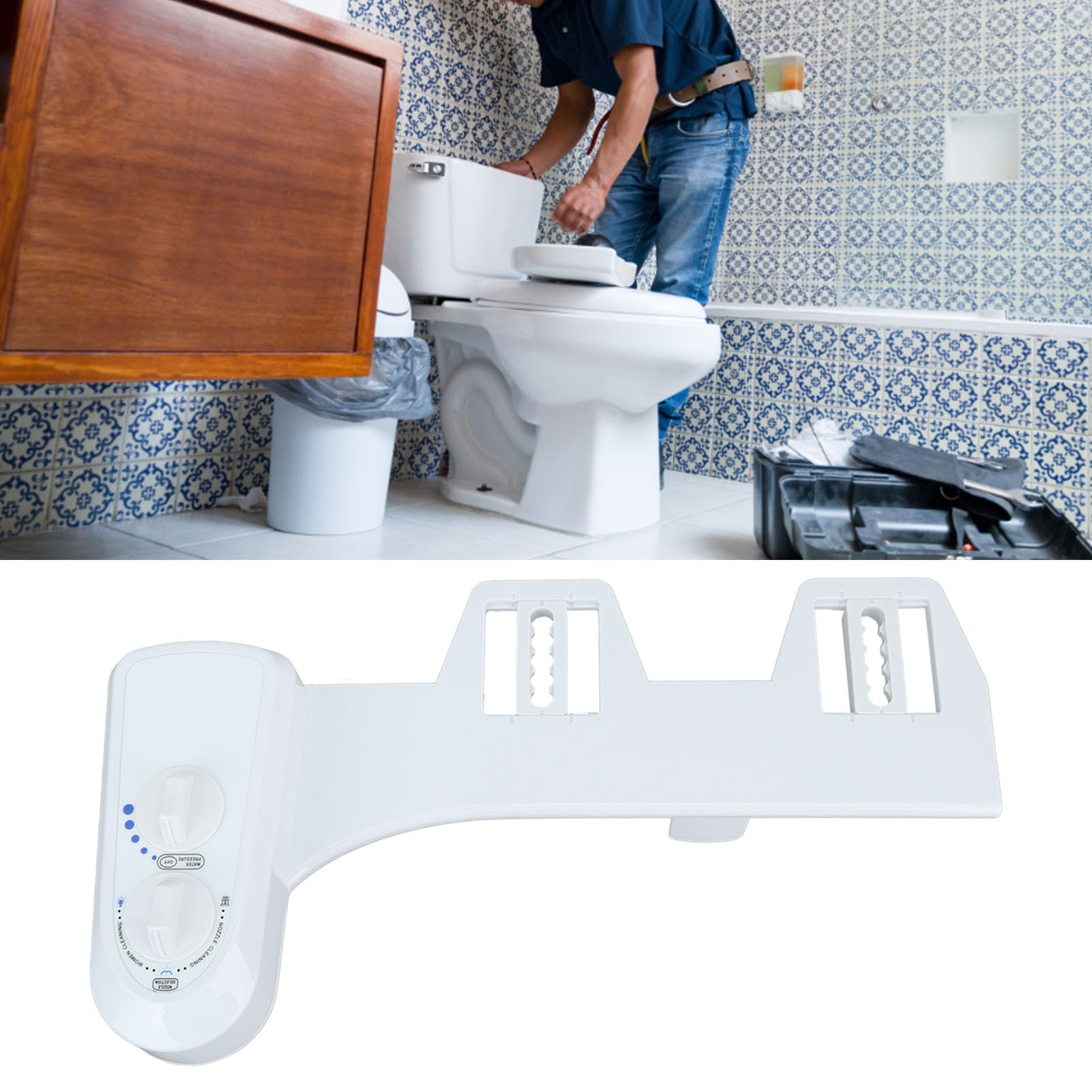 Honio Bidet Attachment, Self Dual Nozzle Gentle Toilet Seat Bidet Water Saving for Feminine Wash (3/8)