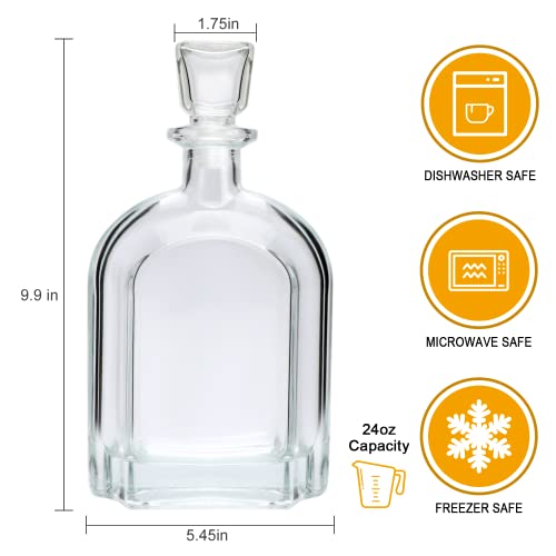 Cadamada 24oz Whiskey Glass Bottle,Decanter Set with Glasses,Delicate Decanter Set for Tequila, Brandy, Scotch & Vodka, Gifts, Bar & Party Decorations