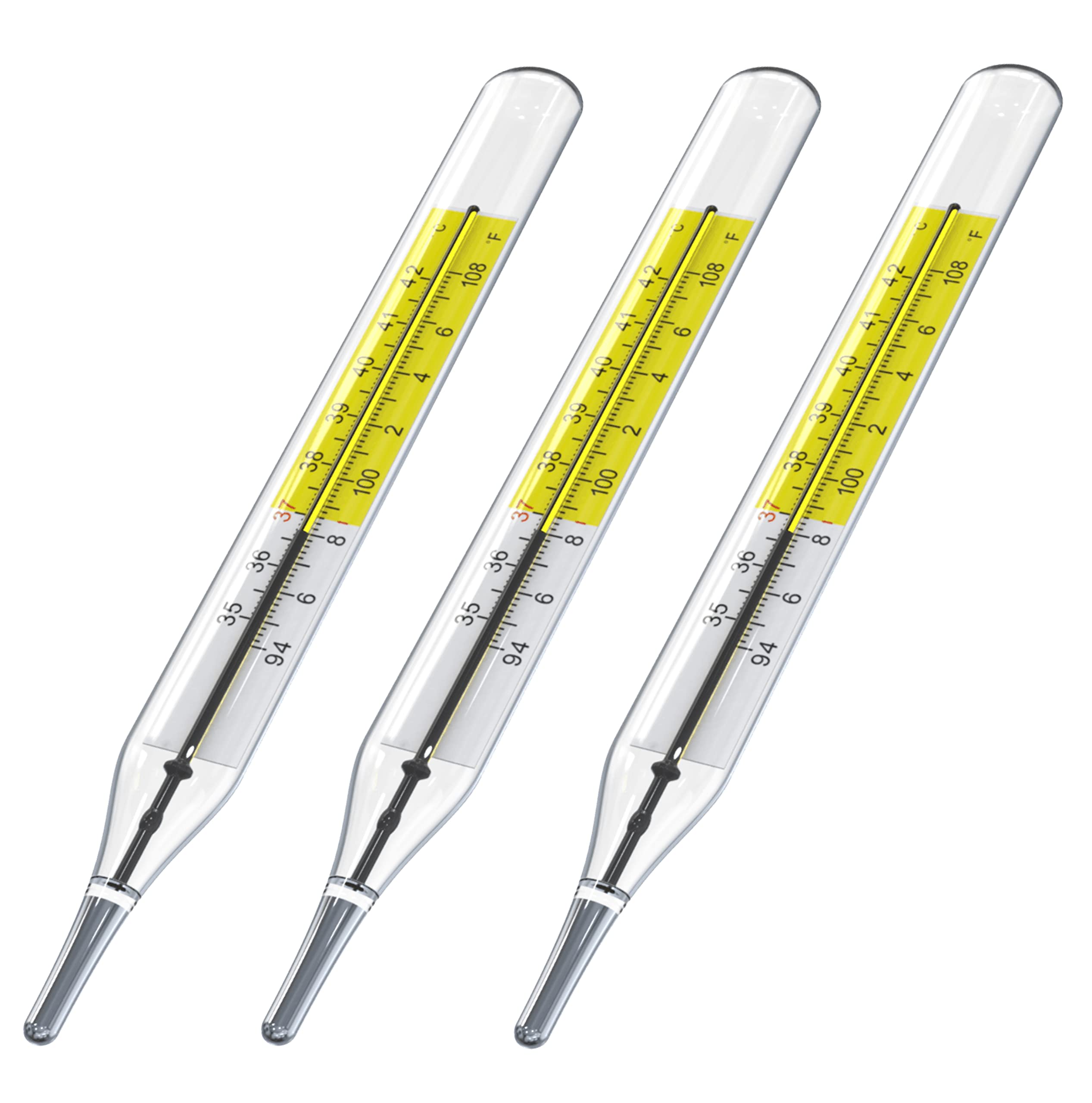 3 PK Glass Thermometer Mercury Free Clinic Thermometer Traditional Thermometer Dual Scale Mercury Free C&F 3PK