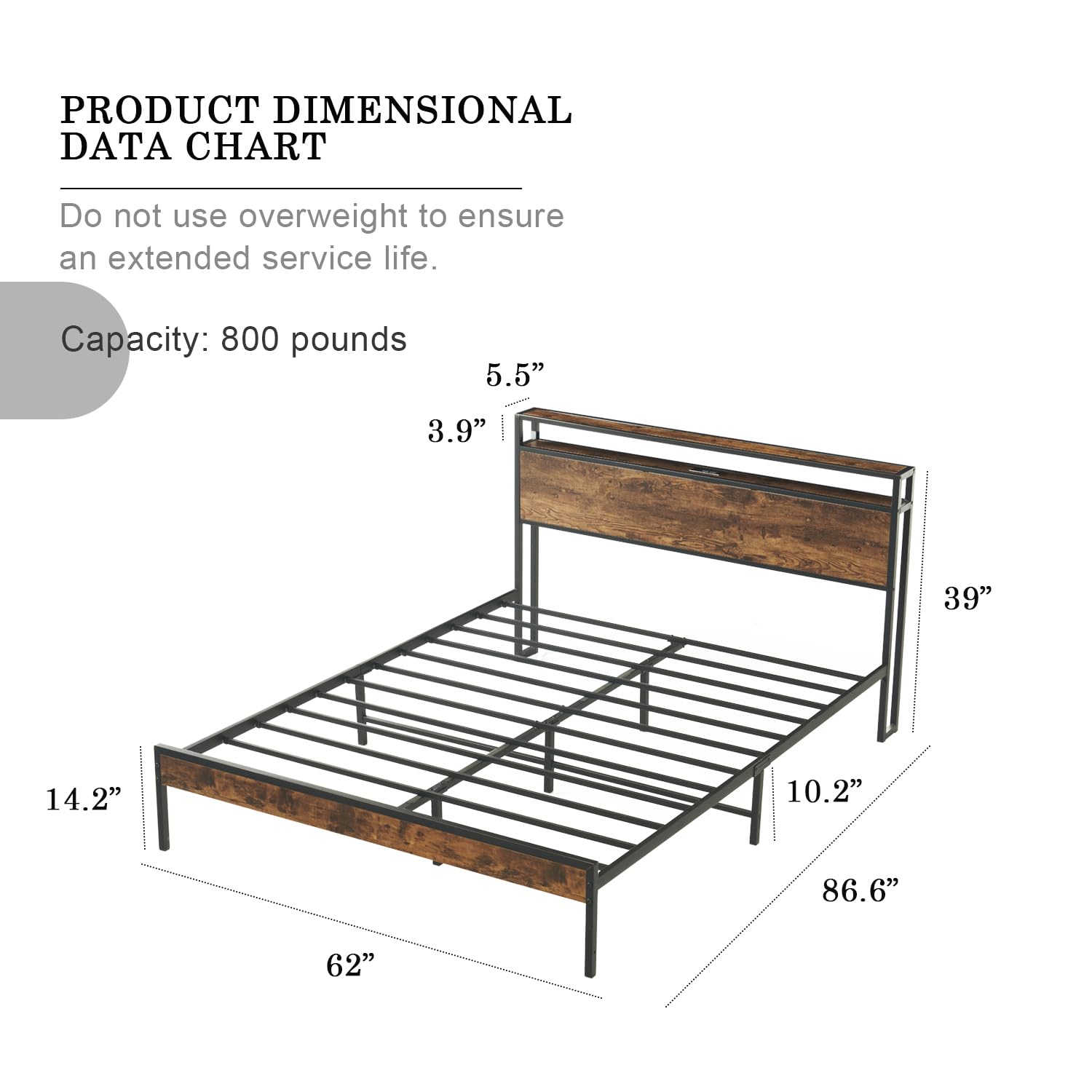 Ljirnt Queen Size Bed Frame, Platform Bed Frame with 2-Tier Storage Headboard and Power Outlets, USB Ports Charging Station, Easy Assembly, No Box Spring Needed (Brown)
