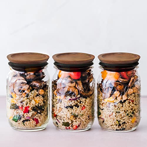 6 Pack Mason Jar Lids wide Mouth,Acacia Wood Ball Regular Mouth Lids,Reusable Mason Jar Lids With Food Grade Material Silicone Sealing Rings,Jar Wooden Storage Lids, regular, Brown…(86mm)