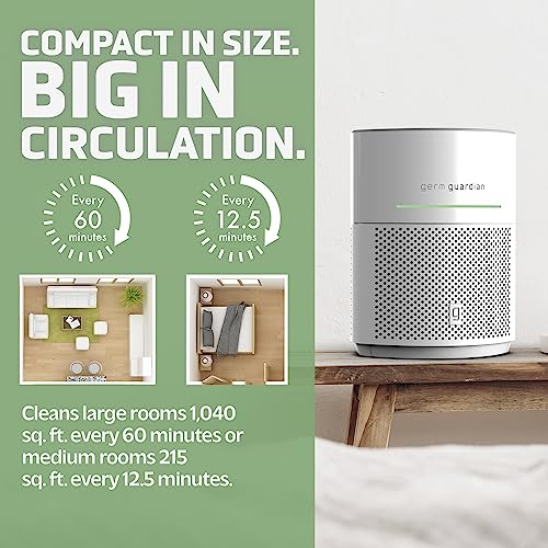 Germ Guardian AirSafe+ Intelligent Air Purifier with 360° HEPA 13 Filter, Captures 99.97% of Pollutants, Wildfire Smoke, Large Rooms, Air Quality Sensor, UVC Light, Zero Ozone Verified, White AC3000W