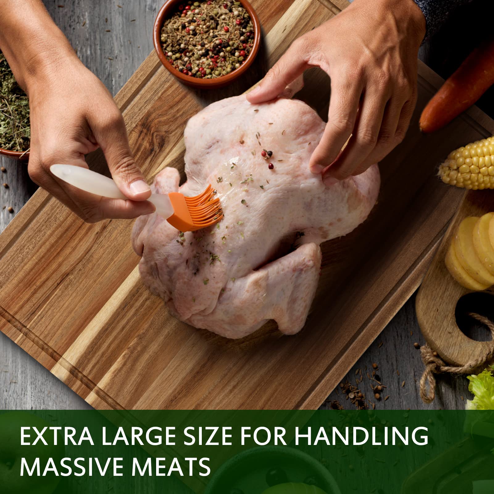 Extra Large Acacia Wood Cutting Board, 24x18 Inch Large Butcher Block Chopping Board with Handle and Juice Groove, Carving Board for Turkey, Meat, Vegetables, BBQ