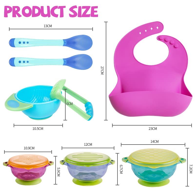 RyanLemon Baby Feeding Set, Silicone Baby Led Weaning Set, Suction Plate and Bowl, Pocket Bib, Spoon Fork, Toddler Flatware Set for Babies 6 Months+, Purple