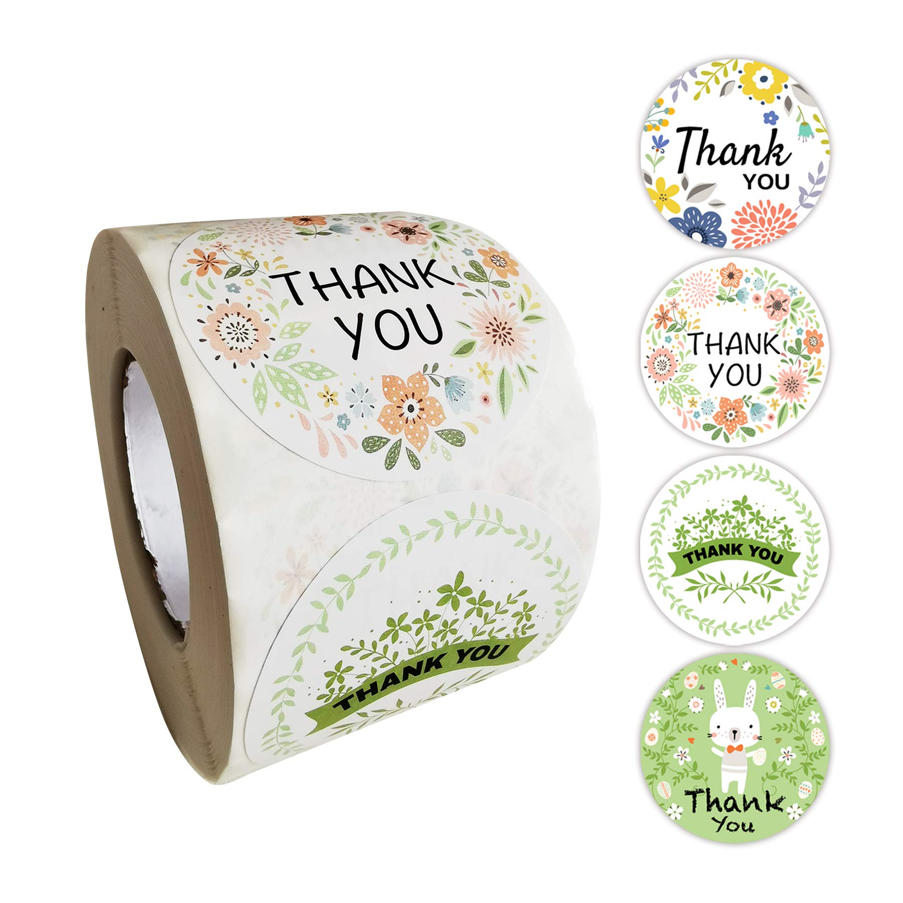 WOOHOOROO Thank You Floral Printed 500pcs 2" Roll Label Sticker Gift Decoration Seals