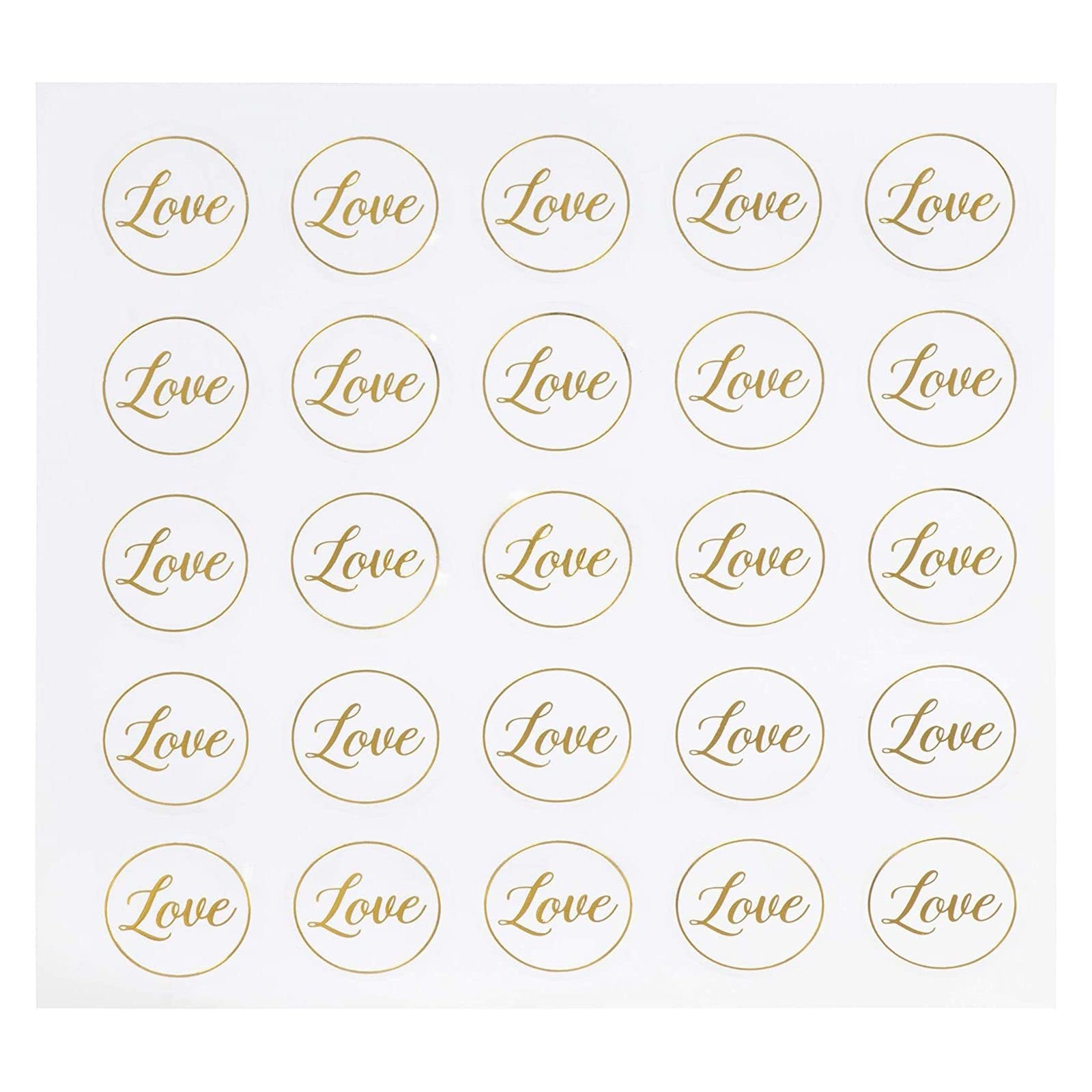 Clear Stickers - 200-Count Wedding Stickers, Gold Envelope Seal Stickers with Love, Adhesive Label for Bridal Shower Invitation, Wedding Invite, Birthday Card, 1 Inches Diameter