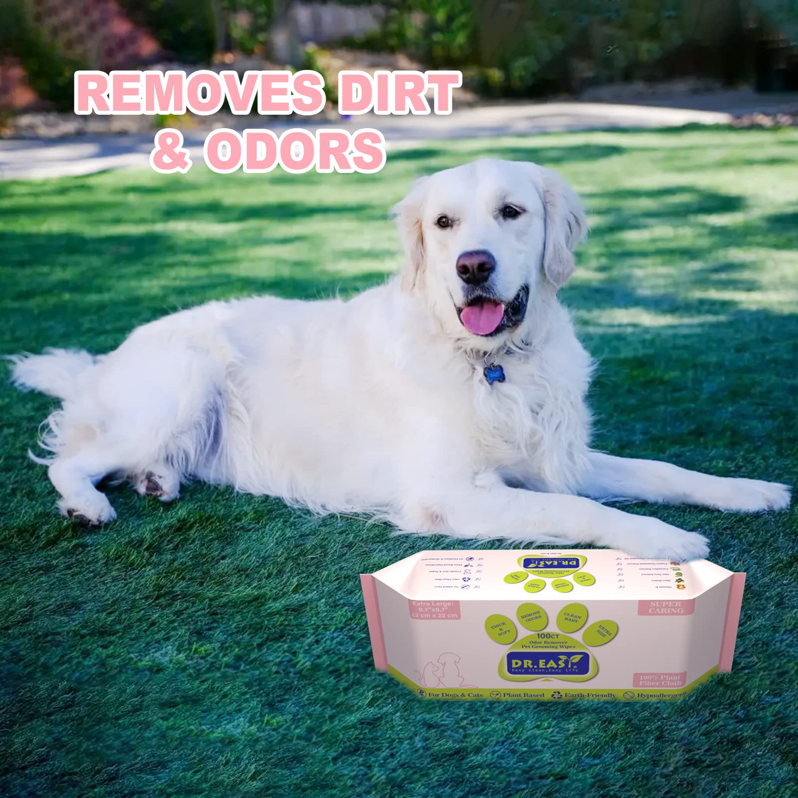 DR.EASY Super Caring Pet Wipes 100ct for Dogs and Cats, Cleans Ears, Face, Butt, Body and Eye Area β Convenient, Ideal for Home or Travel