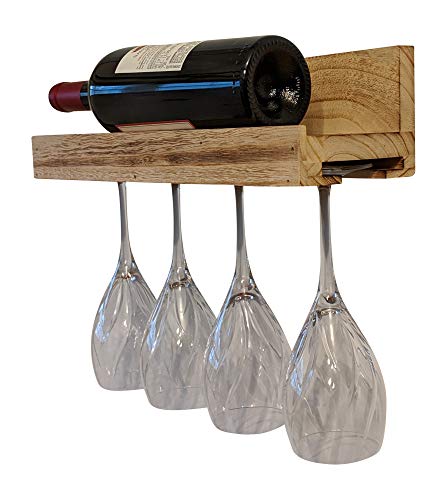 Gianna's Home Rustic Farmhouse Country Distressed Wood Wall Mounted Wine Rack with Glass Holder (Torched Wood)