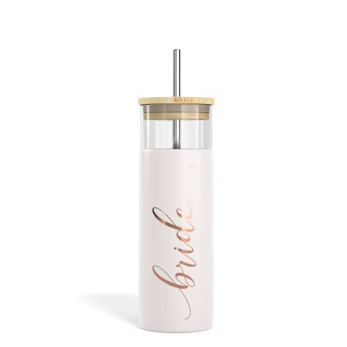 Bride to Be Iced Coffee Tumbler with Bamboo Lids and Straws | 20 oz Mason Jar Cups & Iced Coffee Cup | Bridesmaid Proposal Gifts, Bridal Shower, Bachelorette Party Supplies & Bride Tribe - Bride