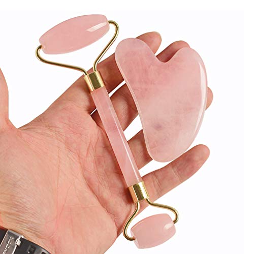 DOITOOL Massage Roller Skin Care Tools 2 Pcs Rose Roller Natural Jade Facial Roller Massager Set for Face Anti Aging Anti Wrinkle(Rose + Heart-Shaped Jade) Skincare Tools Skin Care Tools