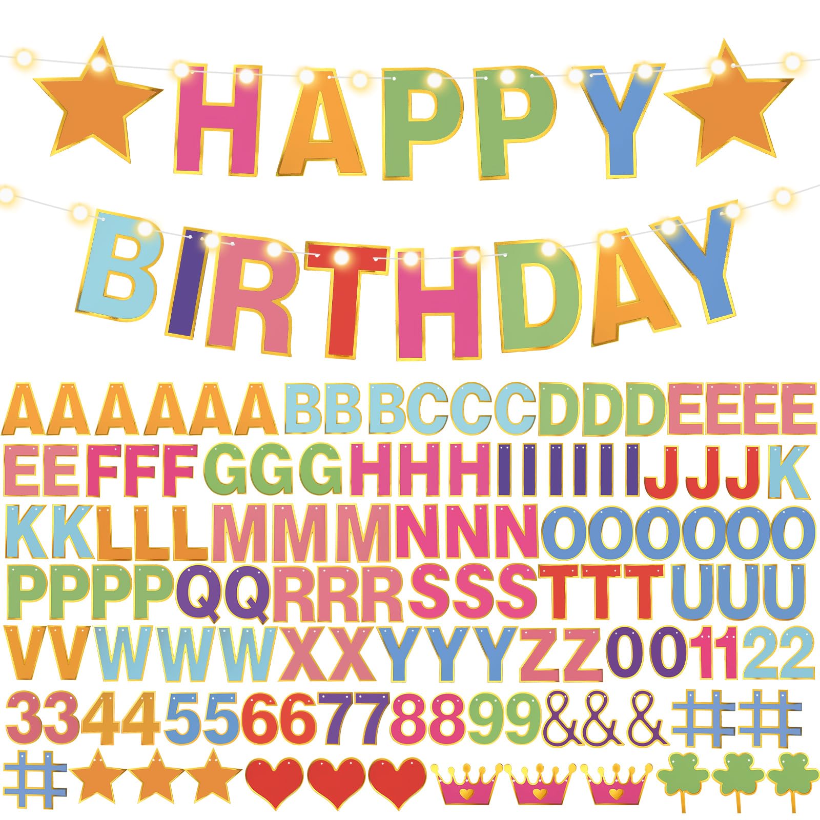 TaoBary 143 Pcs DIY Letter Banner Customizable Happy Birthday Banner Supplies Make Your Own Banner Include Letters, Numbers Symbol Rope Needles for Baby Shower Halloween Party Decorations(Multicolor)