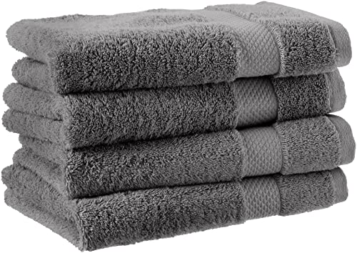Amazon Aware 100% Organic Cotton Plush Bath Towels - Hand Towels, 4-Pack, Dark Gray