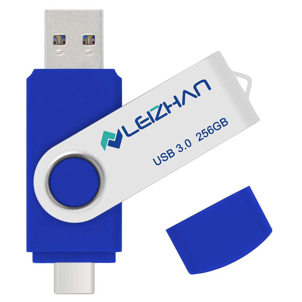 leizhan 3.0 USB Flash Drive 256GB, Type C Photo Stick for Android Phone Huawei P30 P20,Samsung Galaxy S10, S9, Note 9, S8, S8 Plus, Blue