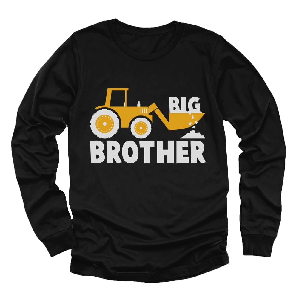 Tractor Big Brother Shirt Baby Reveal Sibling Boy Kids Long Sleeve T-Shirt 2T Black
