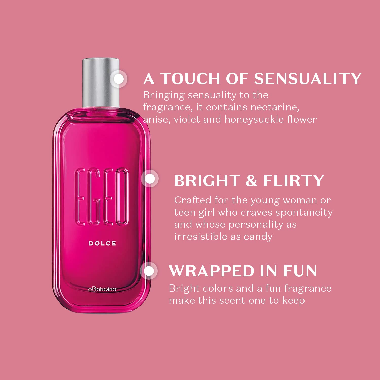 O BOTICARIO Egeo Dolce Eau de Toilette, Girls Long Lasting Perfume, Sweet & Fruity Perfumes for Women, 3 Ounce