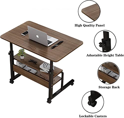 Adjustable Table Student Computer Desk Portable Home Office Furniture Small Spaces Sofa Bedroom Bedside Learn Play Game Desk on Wheels Movable with Storage Size 31.5 * 15.7 Inch Brown