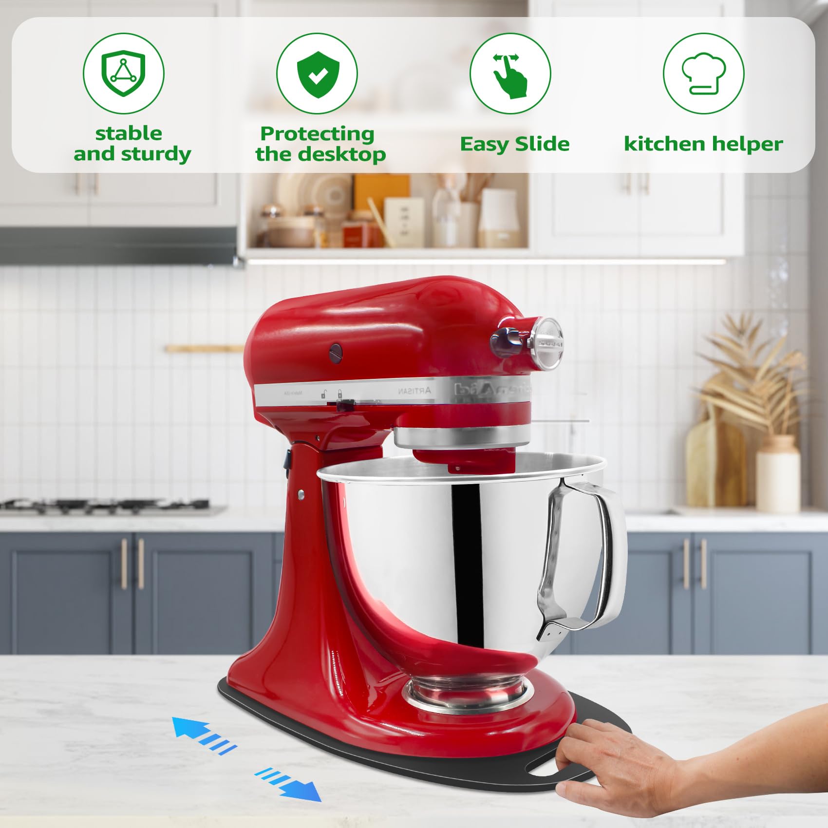 Acrylic Mixer Slider for Kitchen Aid 3.5qt, 4.5-5 quart Stand Mixer (Tilt Head), Must Have Appliance Countertop Accessories,Mixer Sliding Board Durable Slide Mat/Pad, One-Handed, Labor-Saving
