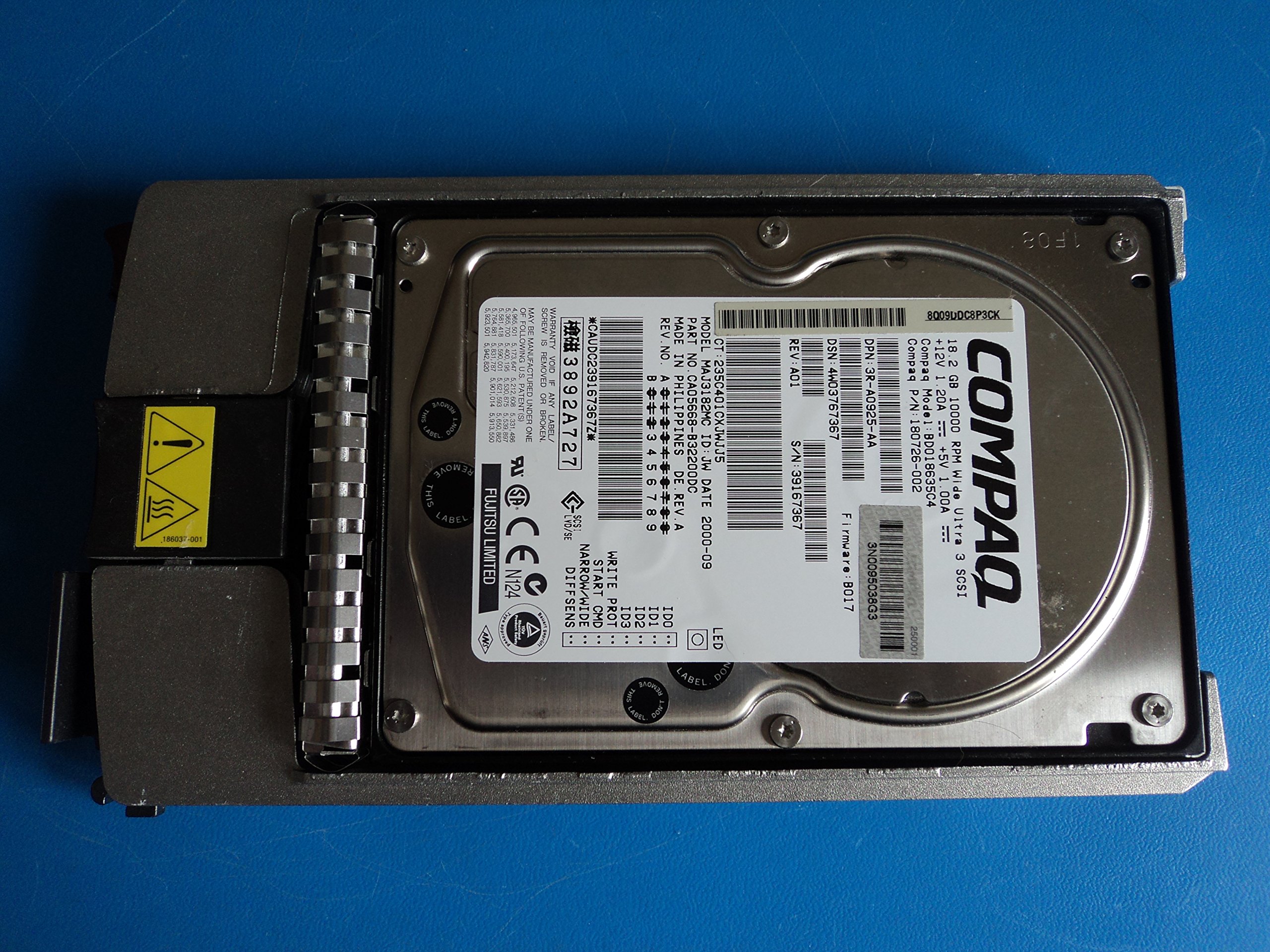 Compaq 18.2GB 10K U3 SCSI HDD, BD018635C4, 180726-002, MAJ3182MC, CA05668-B33600DL, 152190-001 W/Tray