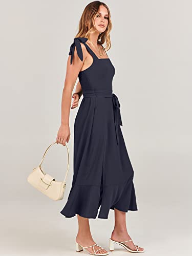 ANRABESS Women's Elegant Bridesmaid Dresses Square Neck Ruffle Split Midi Formal Dress for Wedding Guest Cocktail Party 2023 Gradution Prom Evening Night Dresses 893zanglan-L Navy Blue