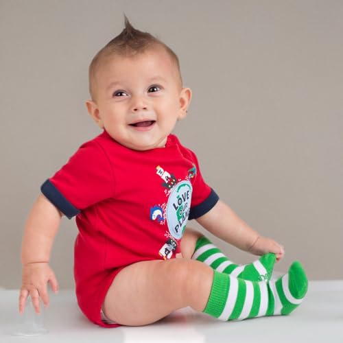 juDanzy Knee High Socks With Grips for Babies, Toddlers & Children (one pair) (2-4 Years, Green and white stripe)