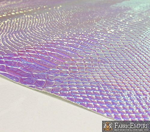 Fabric Empire Vinyl Upholstery Embossed Snake Holographic Glossy Fabric Light Blue 54" Wide Sold by The Yard