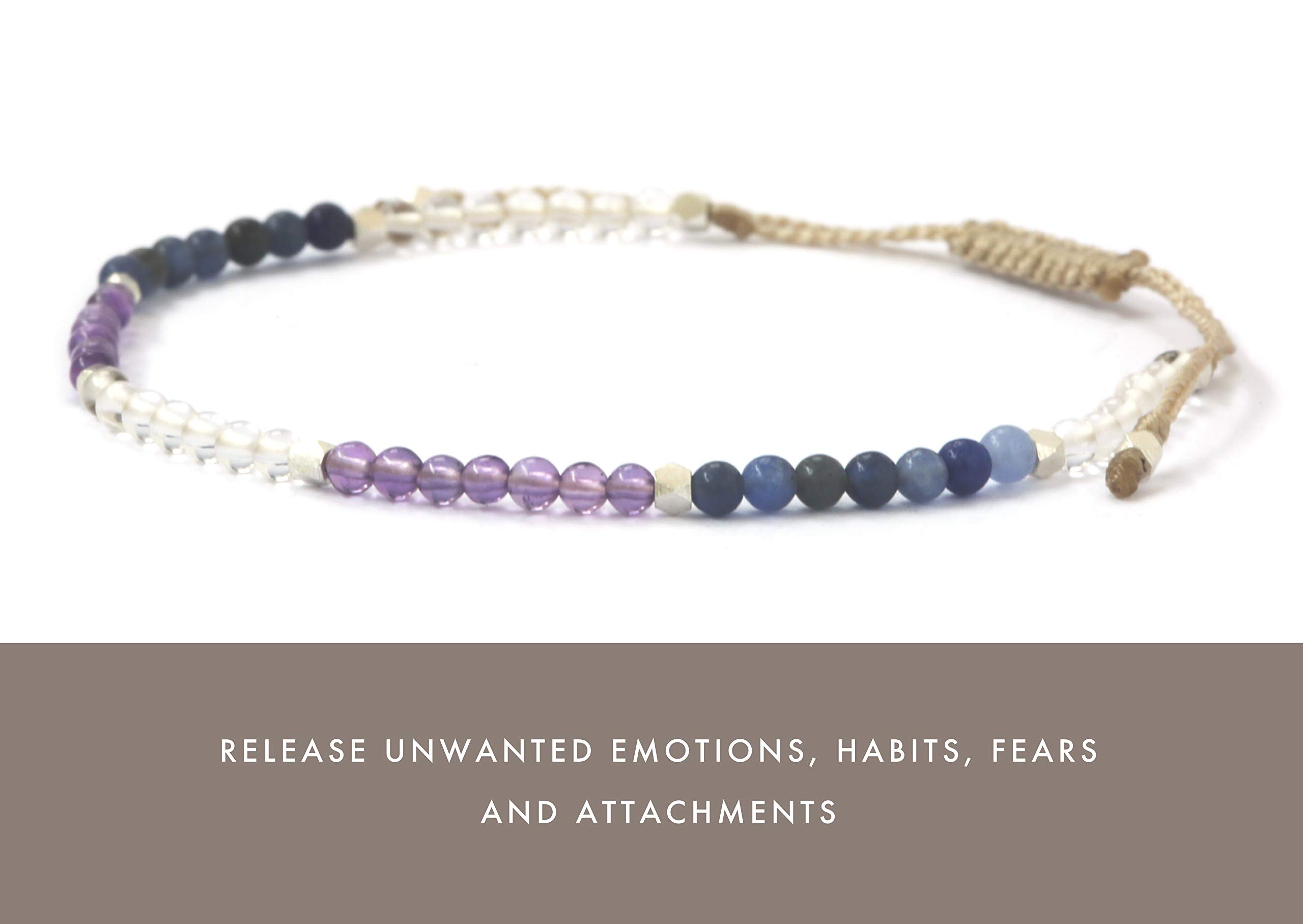 BALIPURA - Let Go Aura Bracelet for Women - 2mm SMALL (TINY) BEADS Healing Crystal, Natural Gemstones, Clear Quartz - 925 Solid Silver Beads - Essential Women Real Stone - (Let Go)…
