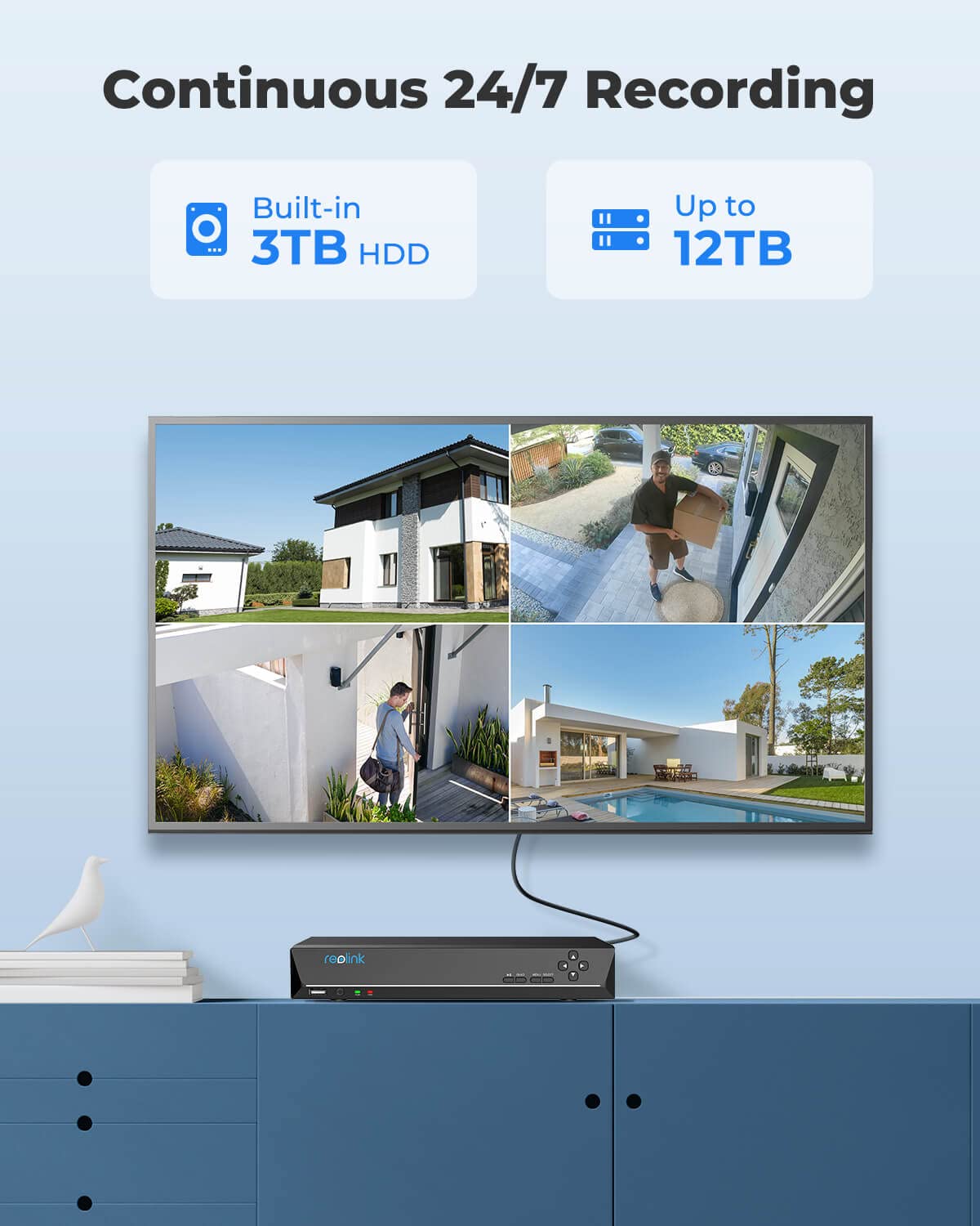 REOLINK 4K PoE Home Security Camera System, 8pcs H.265 Surveillance PoE IP Camera Outdoor Wired with Person Vehicle Detection, 8MP/4K 16CH NVR with 3TB HDD for 24-7 Recording, RLK16-810B8-A(Renewed)