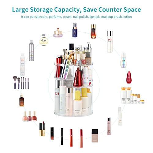 COOLBEAR Makeup Organizer,360 Degree Rotating Adjustable Acrylic Cosmetic Storage Display Case,6 Layers Large Capacity Makeup Storage for Perfumes,Makeup Brushes,Lipsticks and More,Clear Transparent