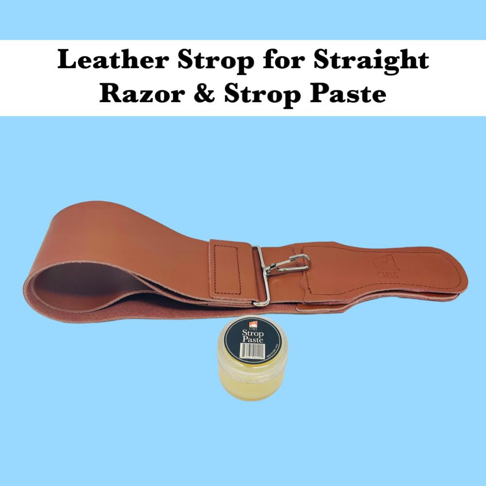 G.B.S Stylish Shaving Set - Shave Ready Straight Razor, Honing Sharpening Strop, Straight Razor Leather Case, Ceramic Mug Brush with Stand, Alum, Shaving Soap & Strop Paste, Ivory