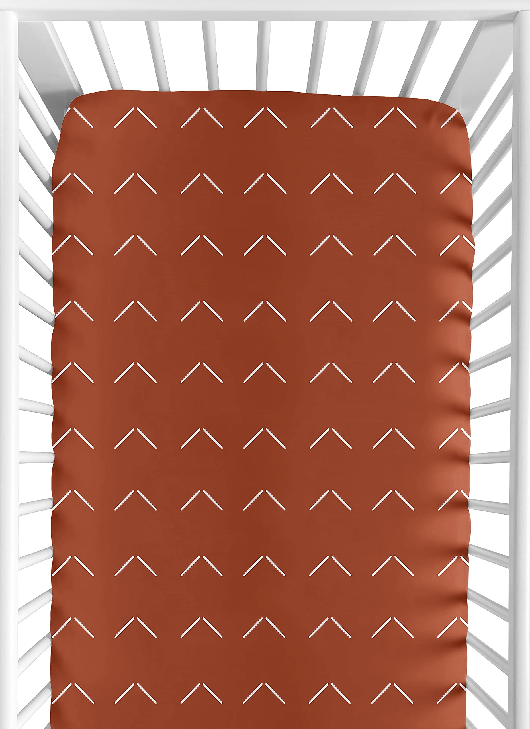 Sweet Jojo Designs Rust and White Boho Arrow Boy or Girl Fitted Crib Sheet Baby or Toddler Bed Nursery - Orange Bohemian Tribal Southwest Chevron Geometric Herringbone Woodland Gender Neutral