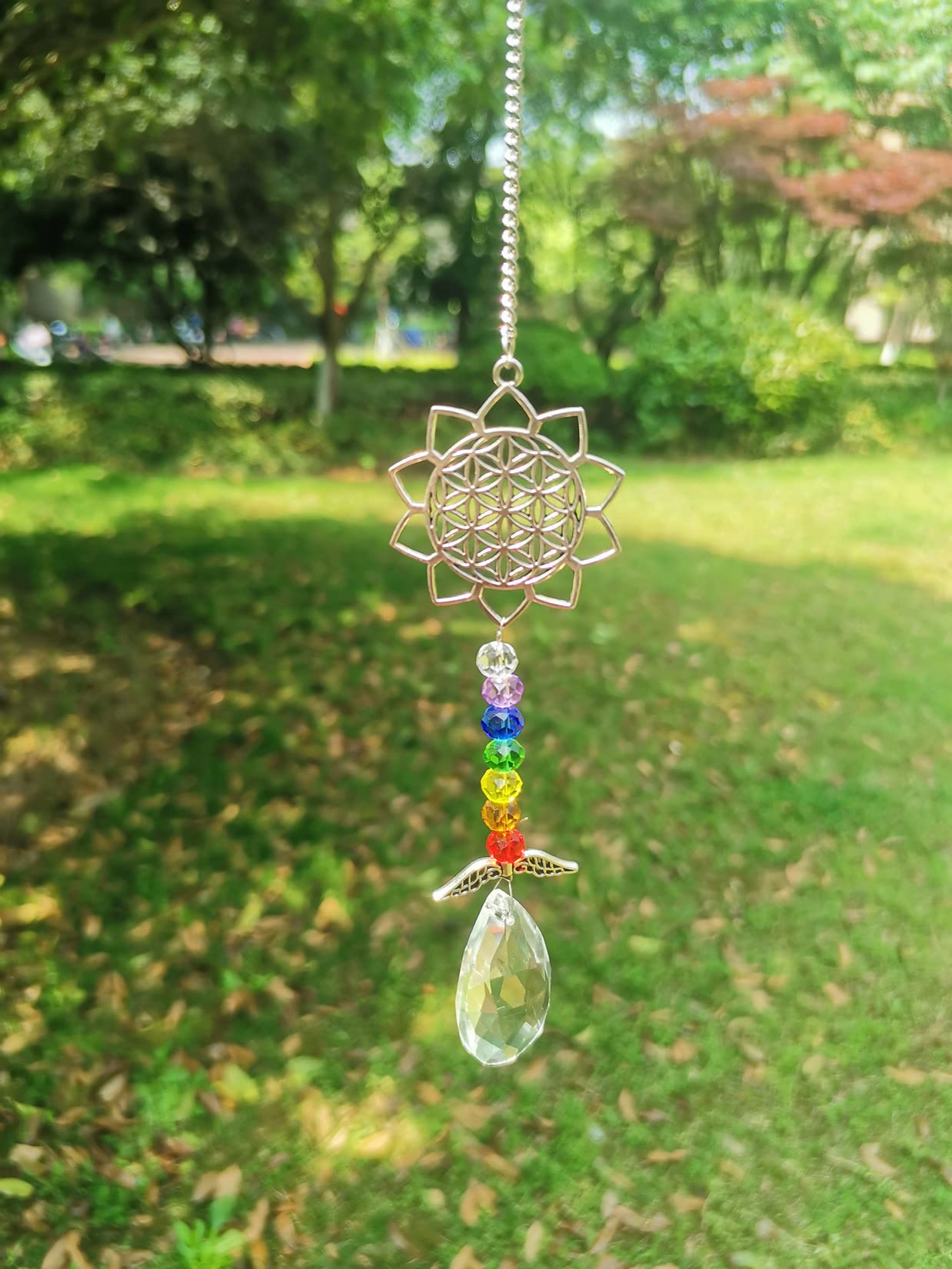 Healing Crystal Car Hanging Flower of Life Accessories Rearview Mirror Window Garden Decorations Wall Home Decor Ornaments