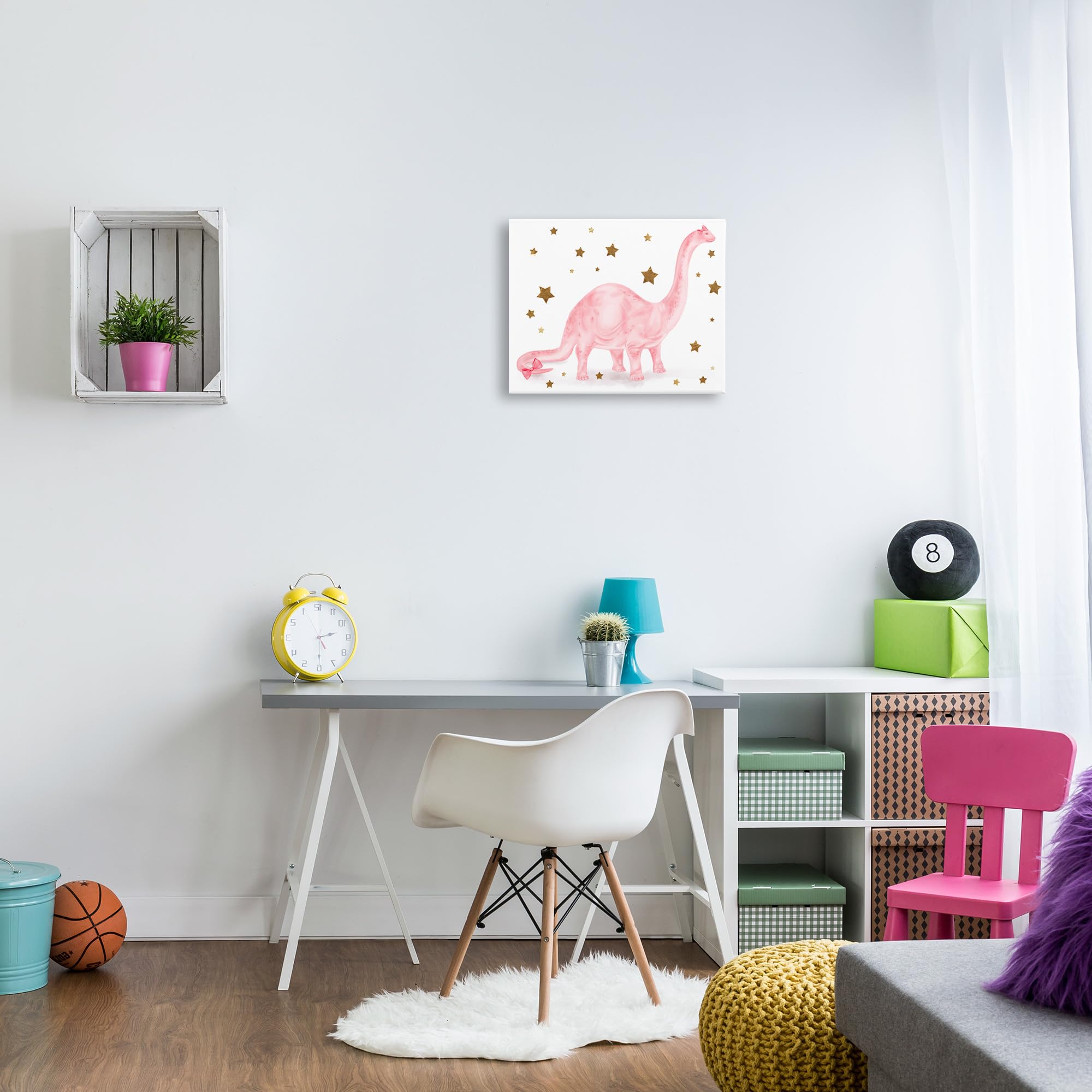 Stupell Industries Pink Dinosaur Gold Stars Kids Design, Designed by Daphne Polselli Wall Art, 16 x 1.5 x 20, Canvas