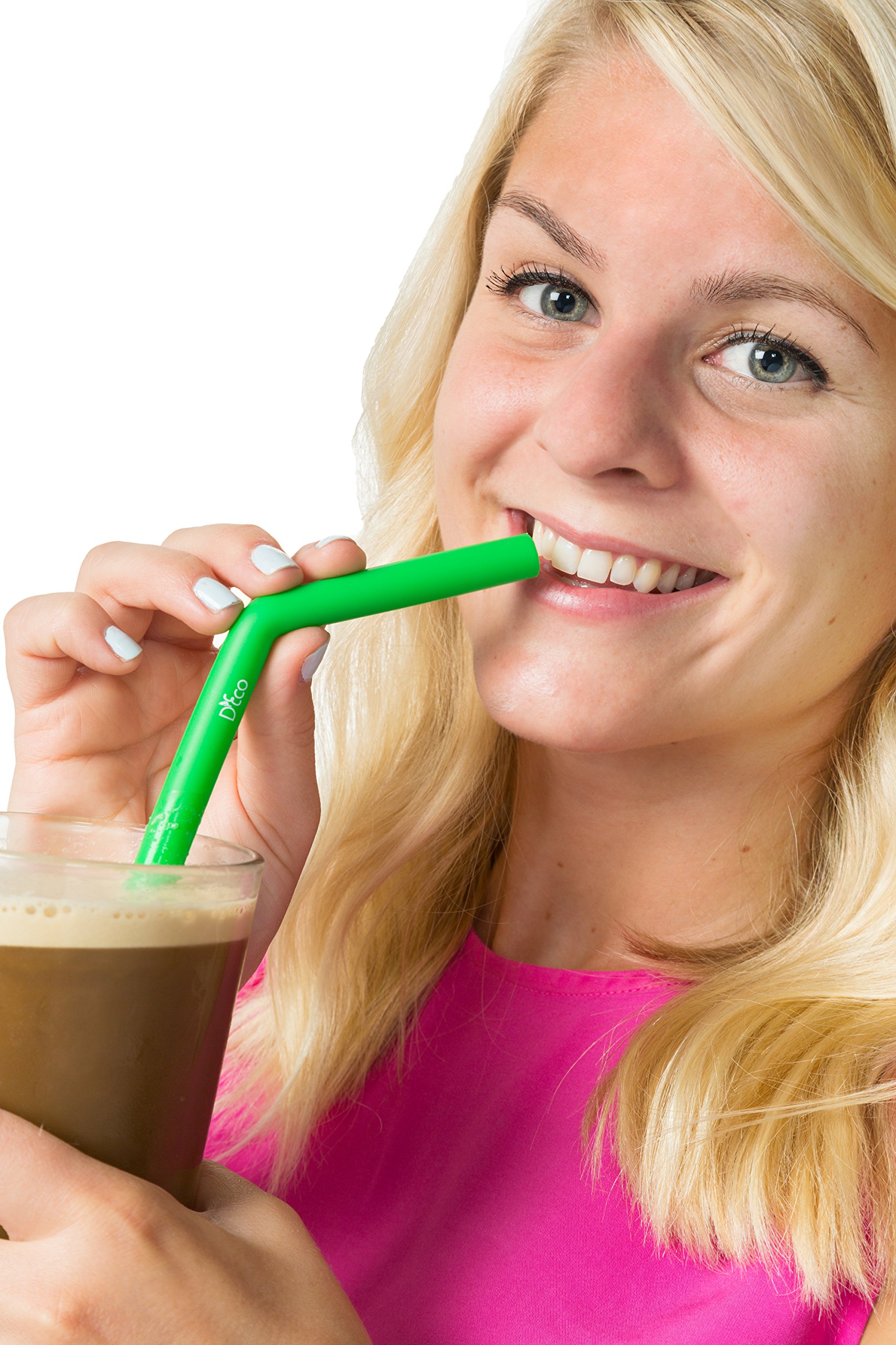 6 Pack Reusable Straws with Cleaning Brush - Sustainable Large Silicone Rainbow Drinking Straws - Use with Any Reusable Tumblers and Cups - BPA Free, Kid-Friendly, Foldable for Travel & Storage