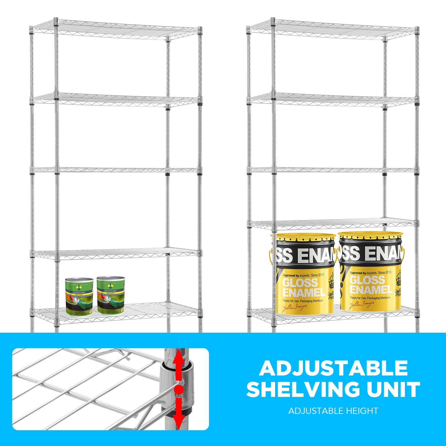 FDW 30" L×14" W×60" H Wire Shelving Unit Commercial Metal Shelf with 5 Tier Casters Adjustable Layer Rack Strong Steel for Restaurant Garage Pantry Kitchen Garage,Chrome