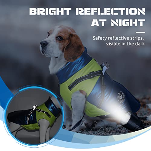 BAEJMJK Dog Reflective Winter Coat with Harness Warm Cold Weather Jacket for Small Medium Dogs Zip Up Turtleneck Puppy Vest with D-Ring Waterproof Windproof Dog Winter Clothes(Blue,2X-Large)