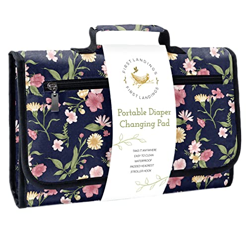 First Landings Portable Diaper Changing Pad - Convenient Travel Changing Pad and Wipe Holder - Portable Changing Pad - Navy
