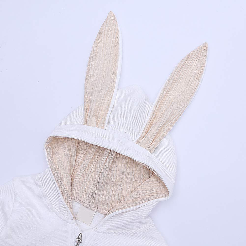 Motteecity Baby Toddler Boys Clothes Unisex Cute Bunny Long Sleeves Zipper Romper (3M, White)