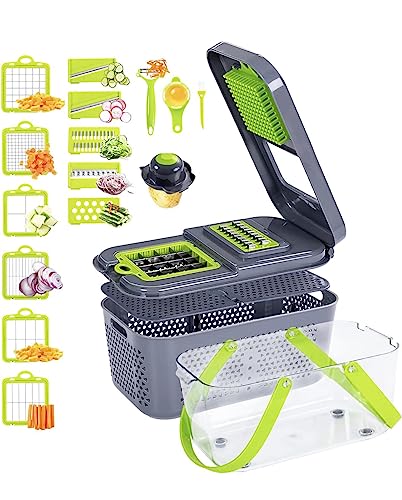 Chopper Vegetable Cutter 22-in-1, Mandoline Slicer with 13 Blades, with Container | Cutter | Egg Slicer | Cheese Grater | Veggie Dicer | Onion Mincer Chopper (GREEN)