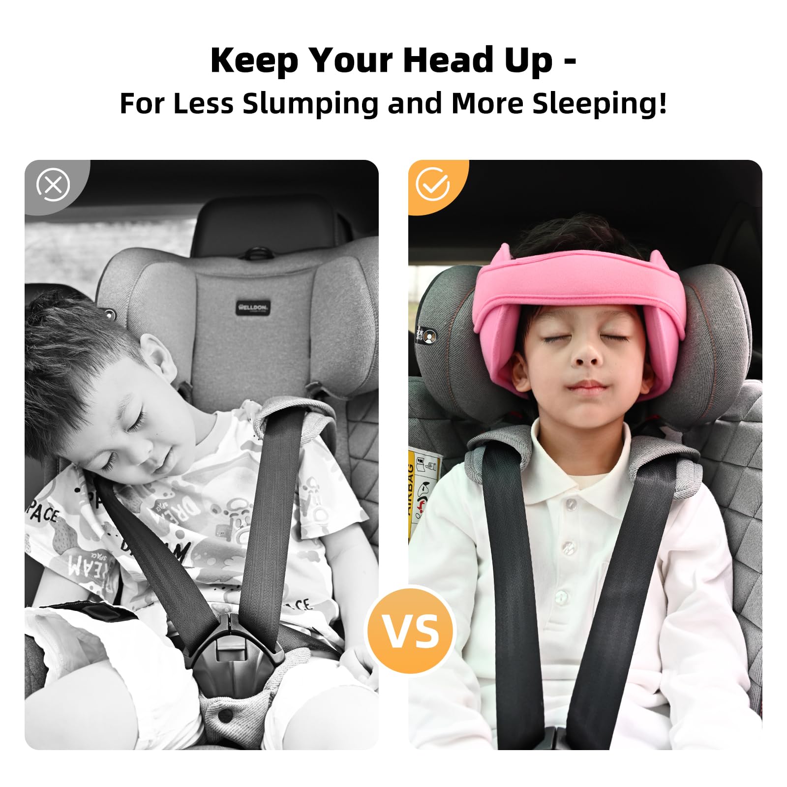 StoHua Toddler Car Seat Head Support Neck Pillow Strap - Kids and Baby Safety Neck Relief Head Support Band Sleep Strap with Adjustable Belt, Pink